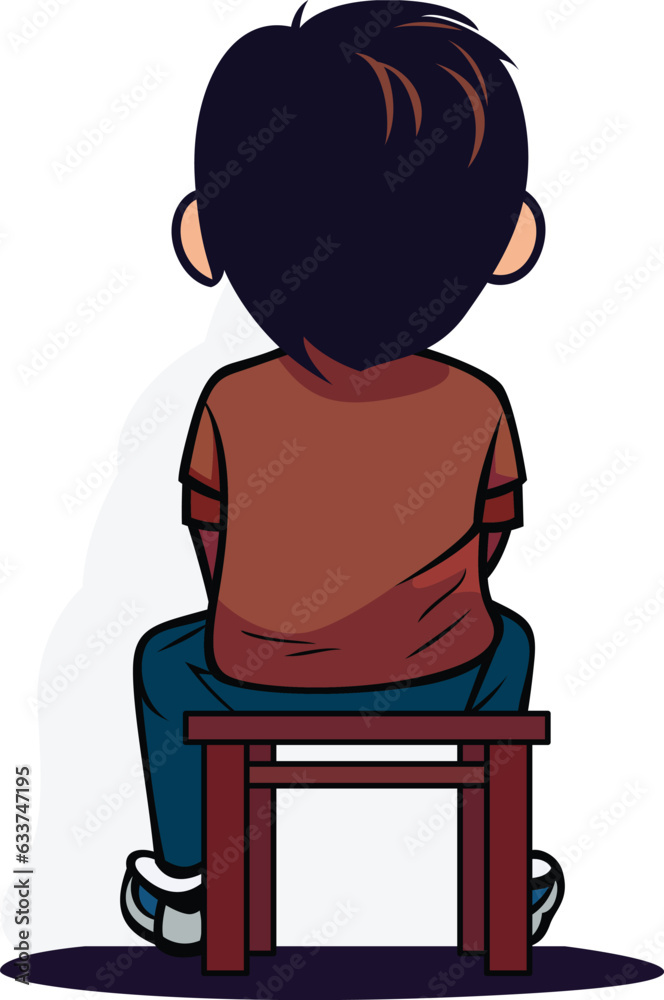 Grounded kid sitting on a chair facing wall cartoon vector illustration ...