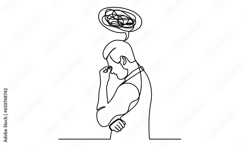 Continuous line drawings of a young men sad emotional shock, loss ...