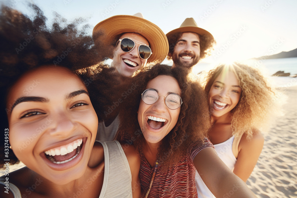 Poster, Foto Generative ai collage image of people tourist enjoy summer ...