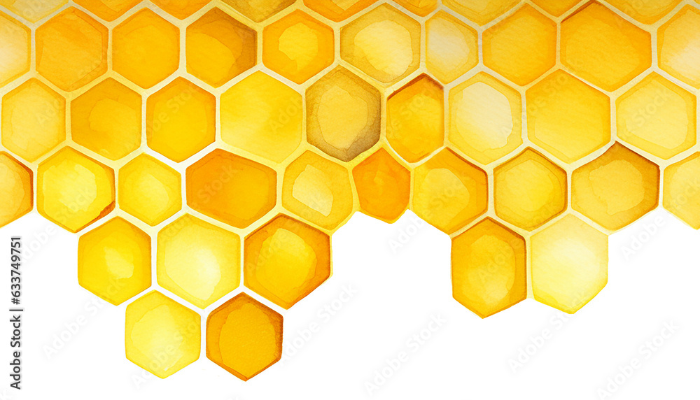 seamless background, honeycomb border. yellow honeycomb watercolor hand ...