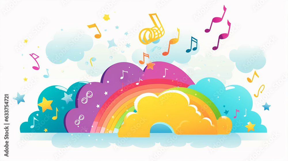 Musical clouds cartoon illustration on white background - ai generative ...