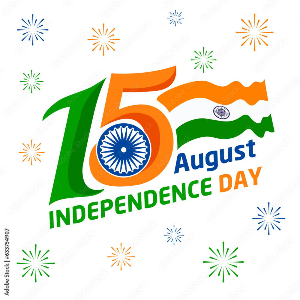 15 August text independence day design with indian flag Stock Vector ...
