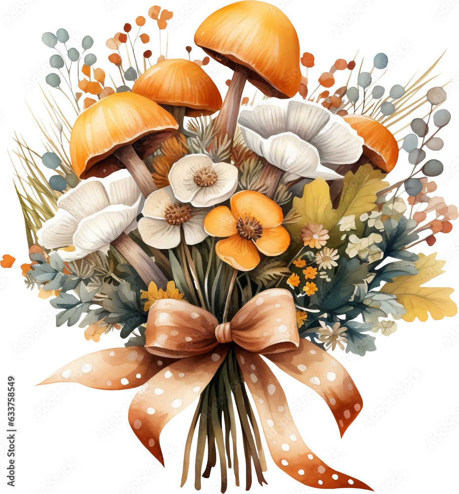 Watercolor Autumn Mushrooms Bouquet, Fall Mushroom Clipart, Cottagecore ...
