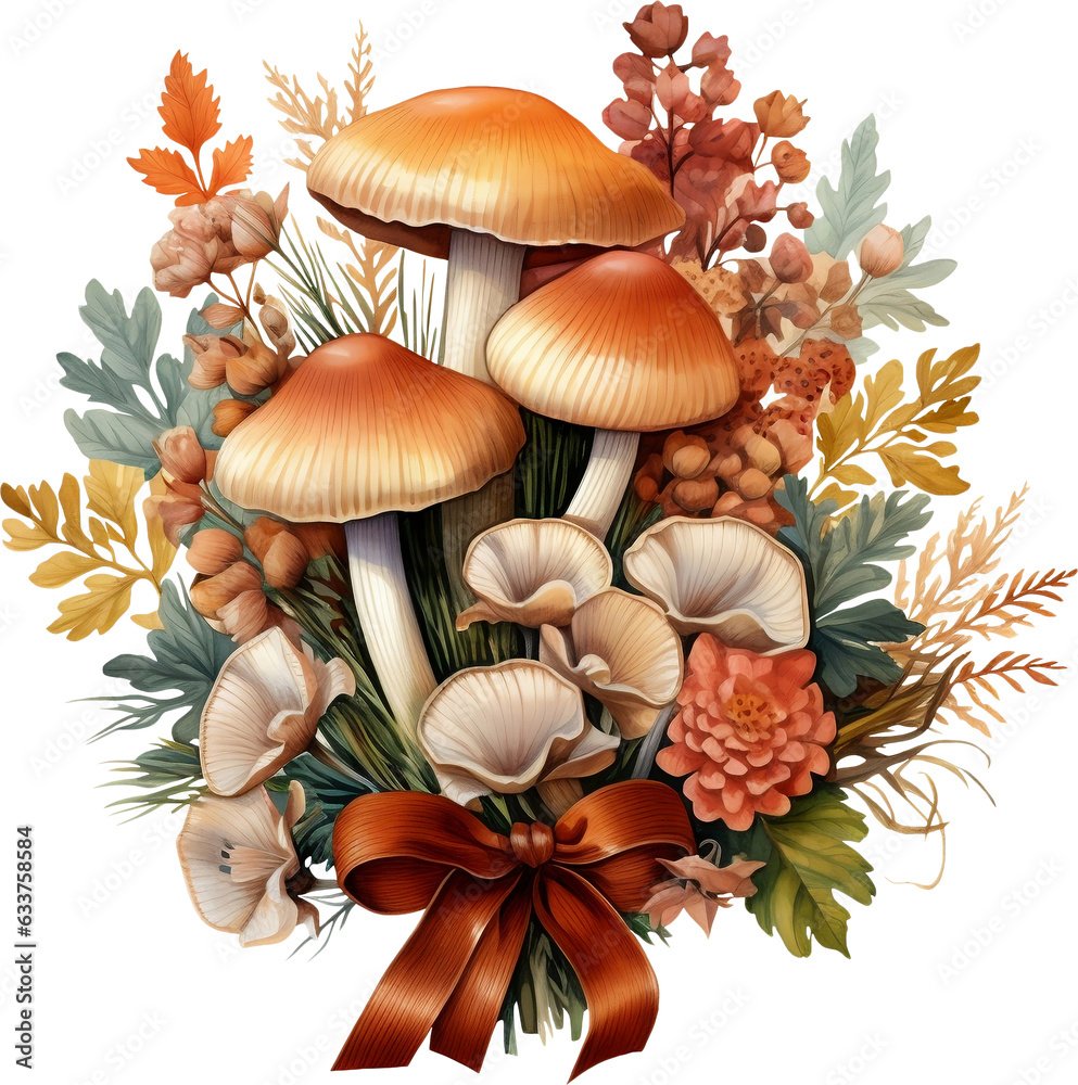 Watercolor Autumn Mushrooms Bouquet, Fall Mushroom Clipart, Cottagecore ...