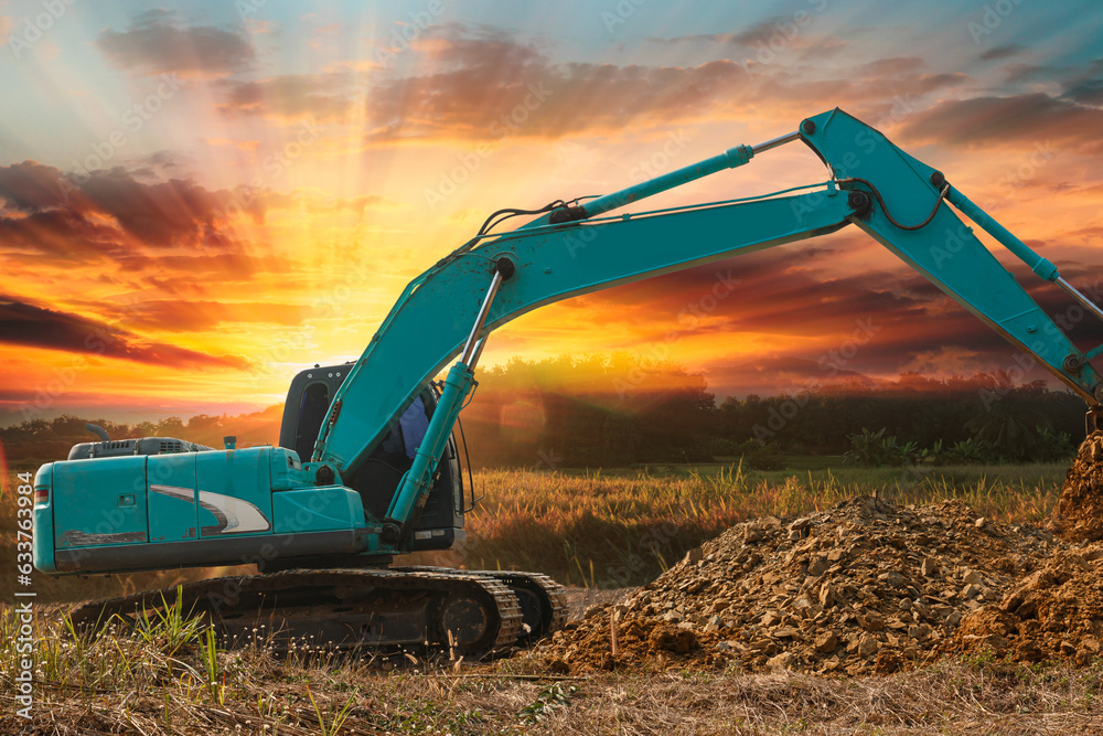 Crawler excavator digging the soil,In the construction site on the ...