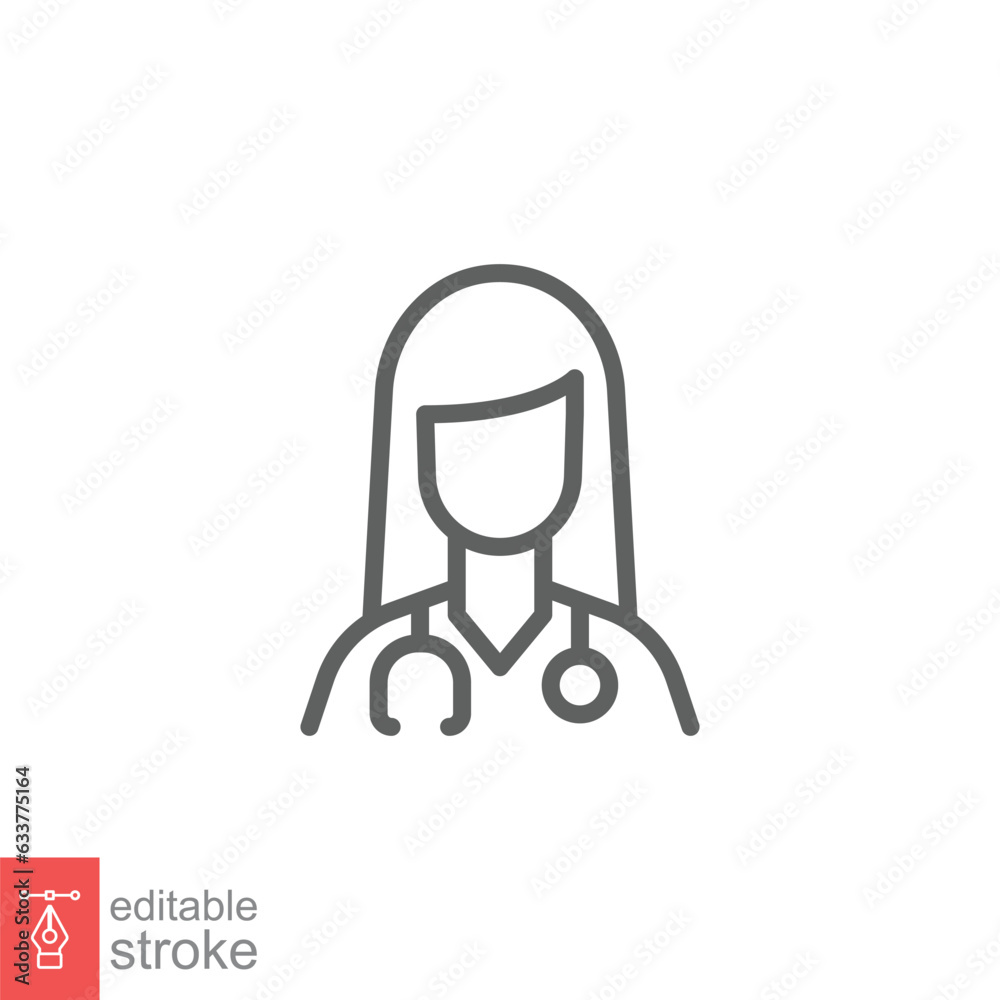 Female doctor icon. Simple outline style. Doctor with stethoscope ...