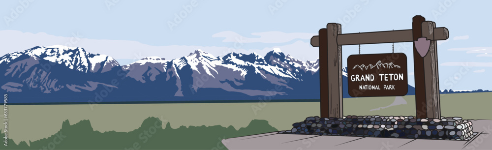 Vector graphic illustration depicting Grand Teton National Park Stock ...