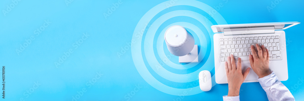 Li-Fi fast internet wireless connection concept, new lightening device ...