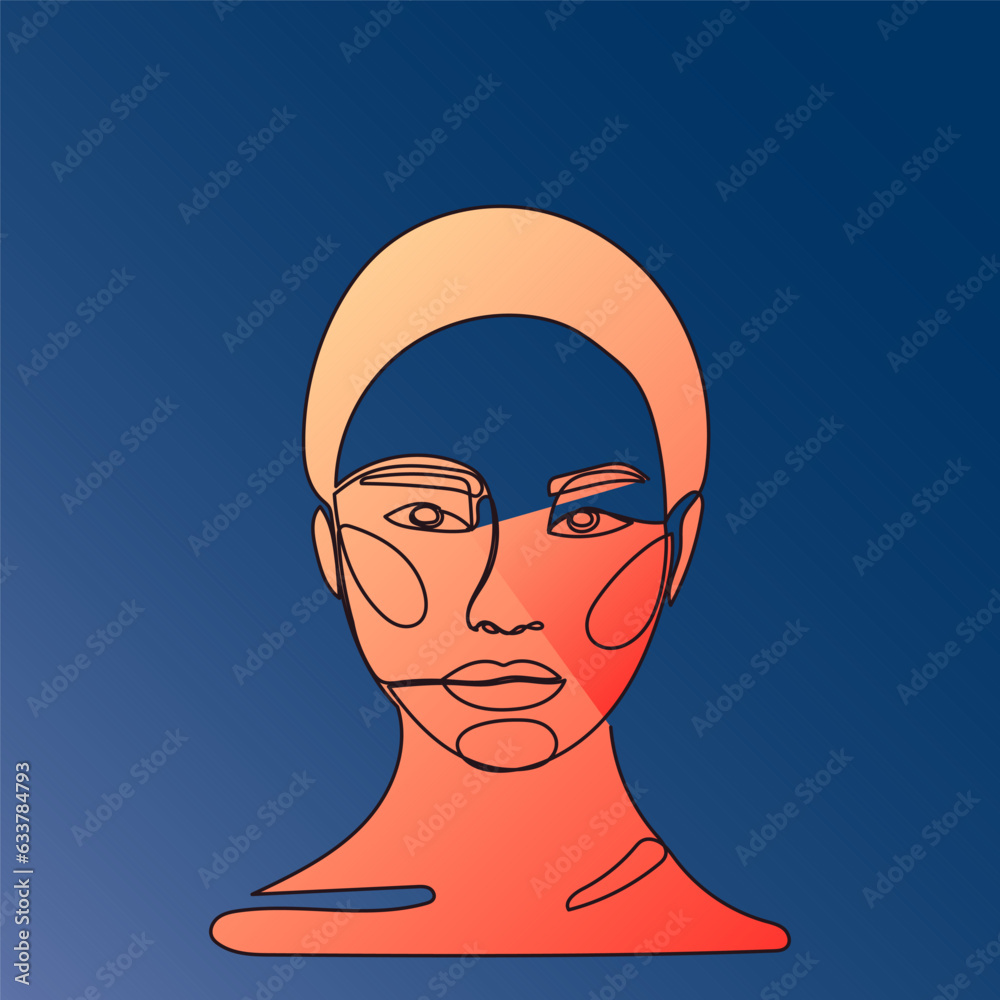 Line Lineart Woman Portrait Doodle Curve Line Head Face Gradient ...