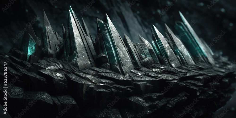 Dark green crystals in the depths of the cave look like dragon's teeth ...