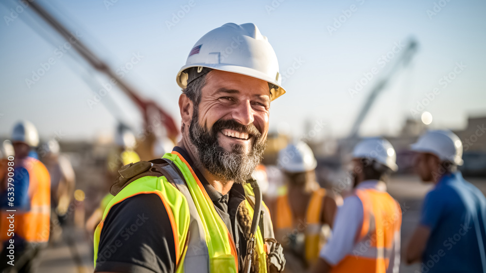 Happy of team construction worker. Engineer, construction and team or manager outdoor for civil ...