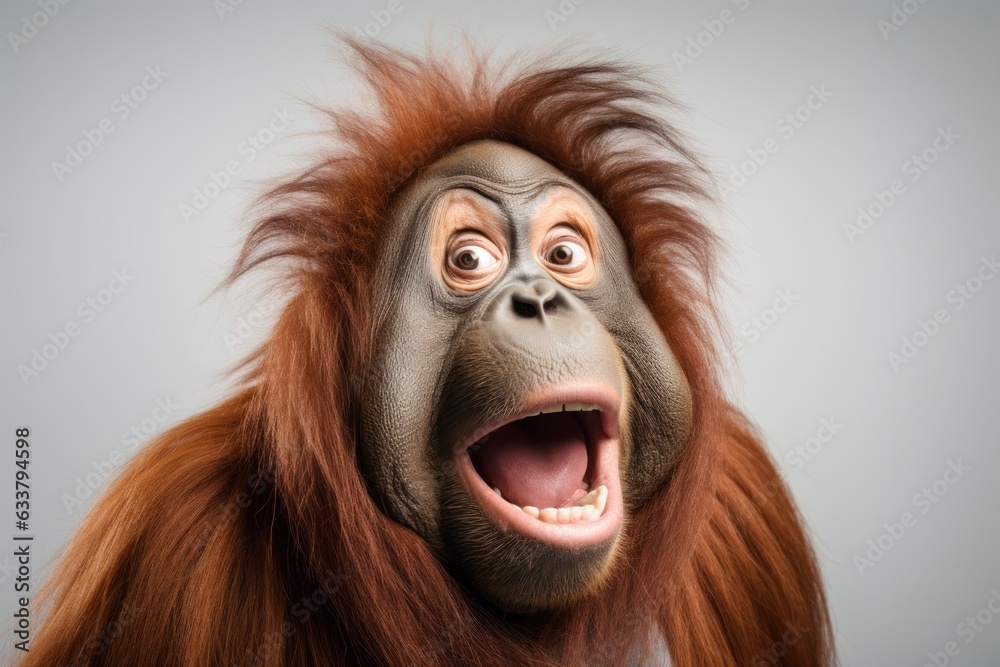 Happy surprised monkey orangutan with open mouth. Stock Photo | Adobe Stock