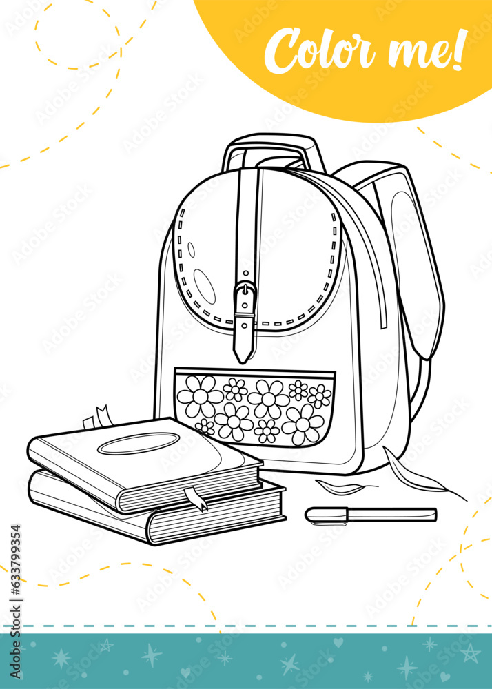 Coloring page for kids with school supplies. A printable worksheet ...