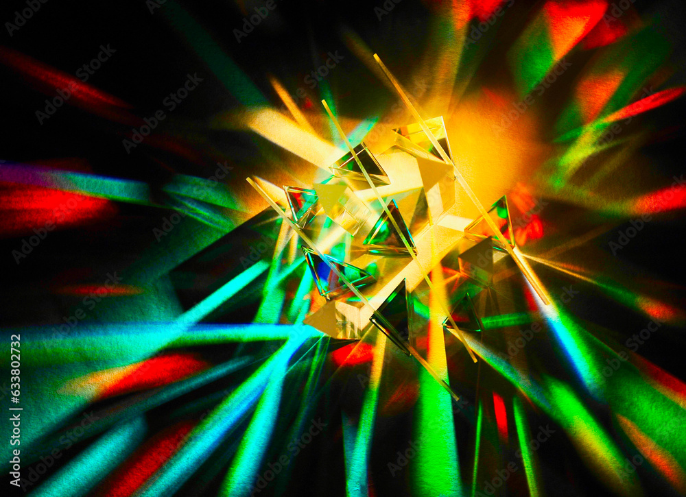 Top view of mixture various sizes of glass triangular prism and ...