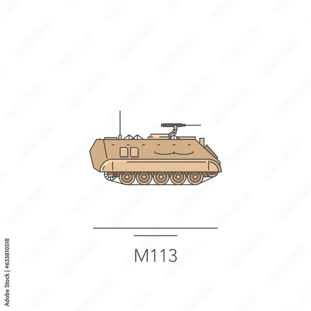 M113 icon. Outline colorful icon of armored carrier on white. Vector ...