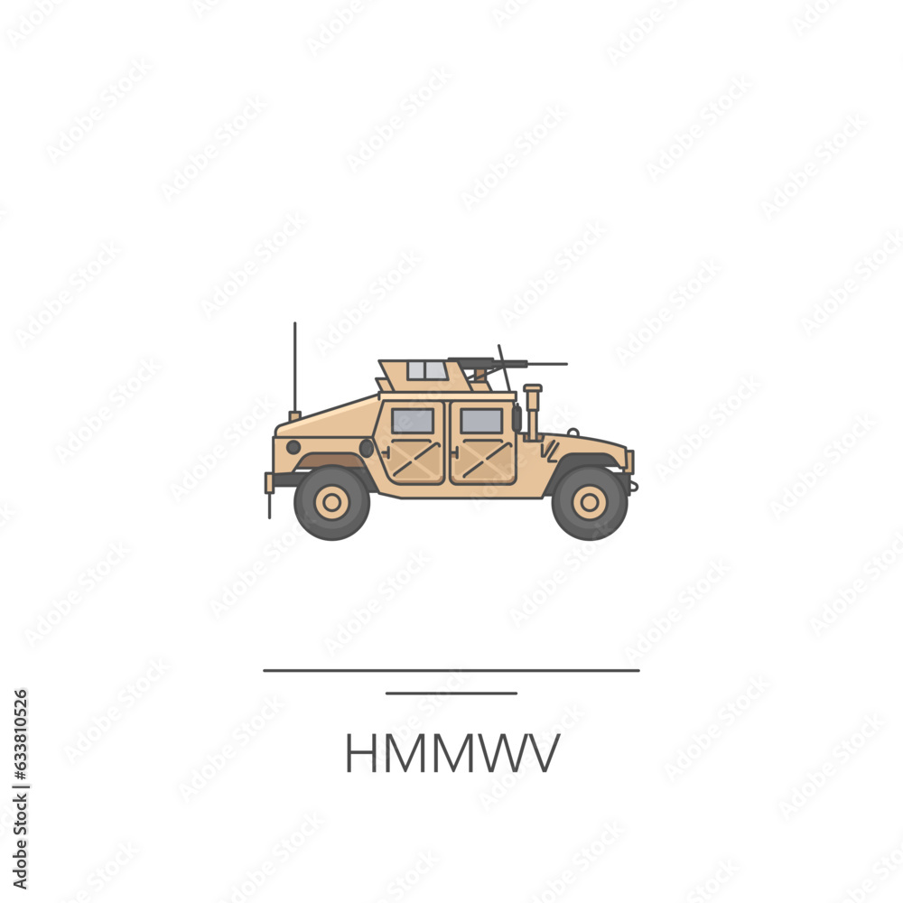HMMWV icon. Outline colorful icon of military truck on white. Vector ...