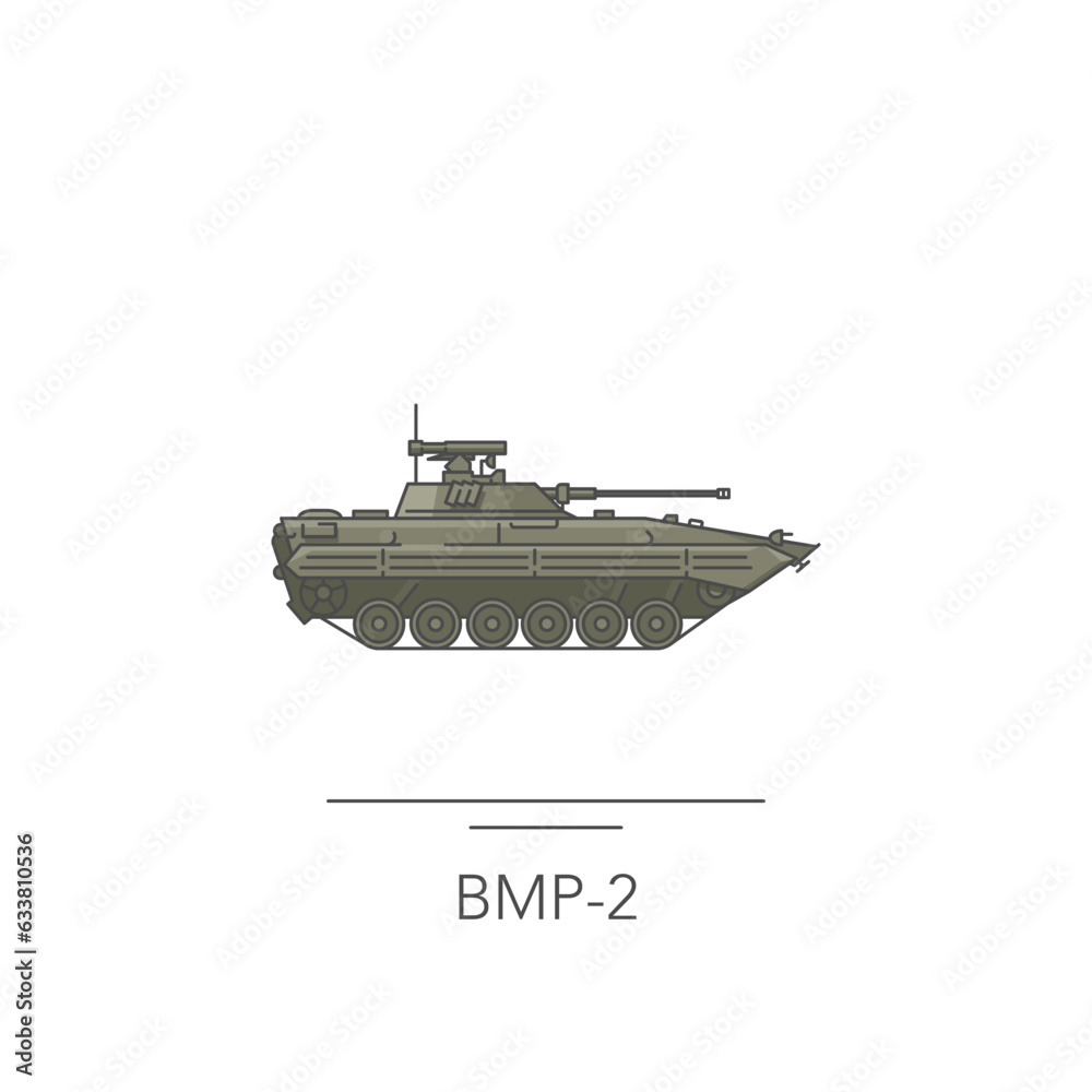 BMP-2 icon. Outline colorful icon of armored vehicle on white. Vector ...