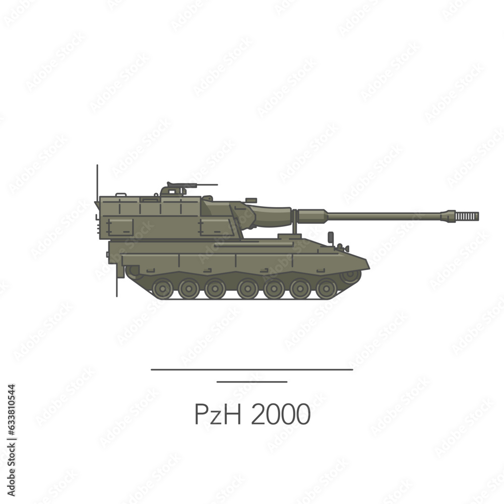 PzH 2000 icon. Outline colorful icon of howitzer on white. Vector ...