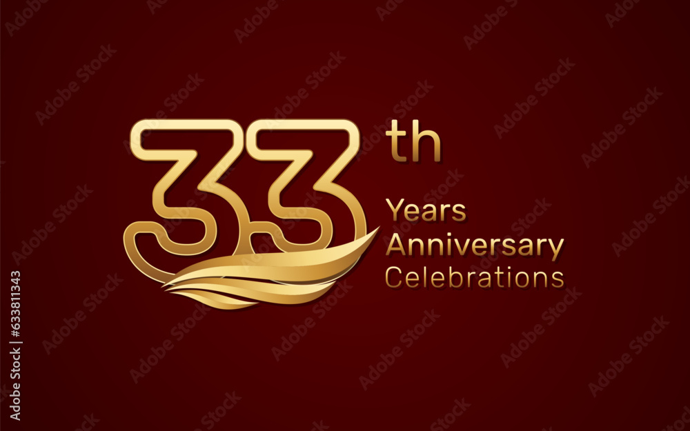 33th anniversary logo design with double line number style and golden ...