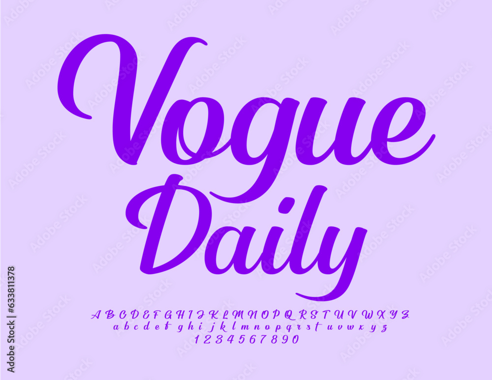 Vector stylish Logo Vogue Daily. Calligraphy Violet Font. Beautiful ...