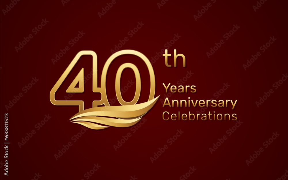 40th anniversary logo design with double line number style and golden ...