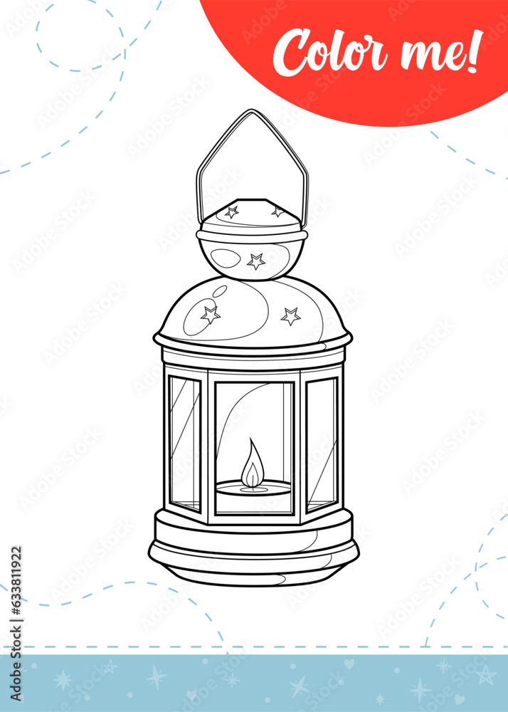 Coloring page for kids with decorative Christmas lantern. A printable ...