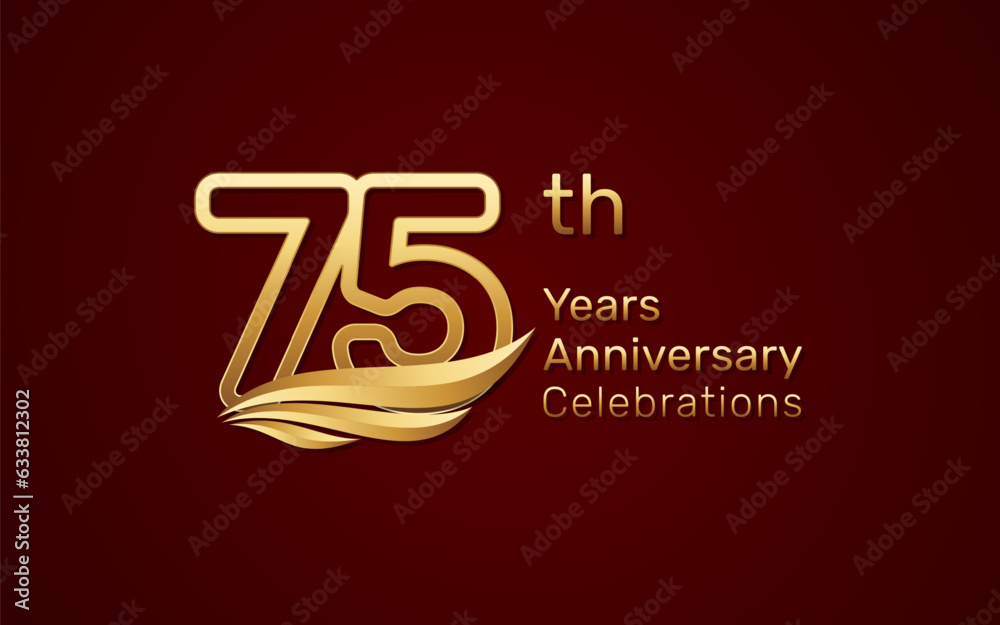75th anniversary logo design with double line number style and golden ...