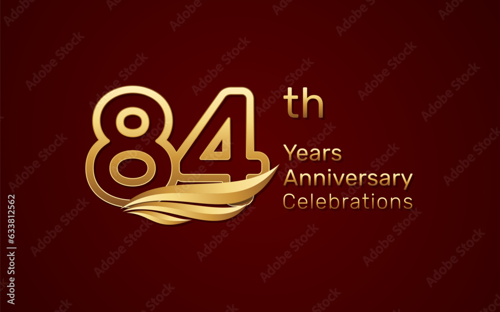 84th anniversary logo design with double line number style and golden ...