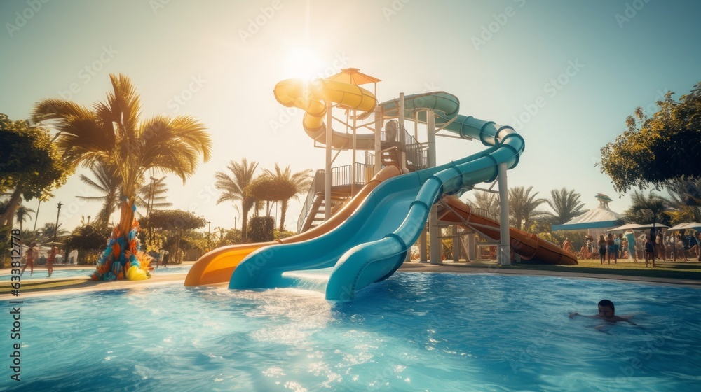 a concept photo of a big amusement water park with water play areas ...