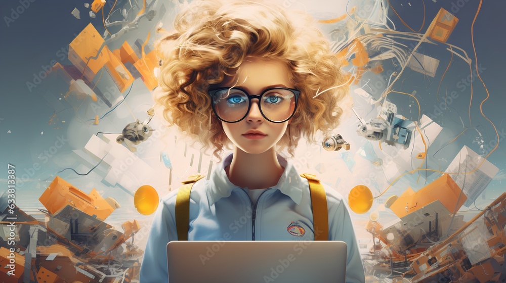 Youth in tech concept. A vibrant, illustrated image of a modern ...