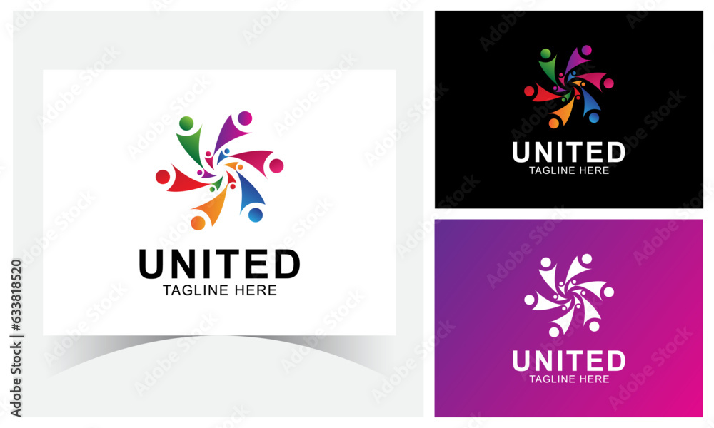 United Logo Design Template. Abstract People Symbol, Togetherness and Community Concept Design ...