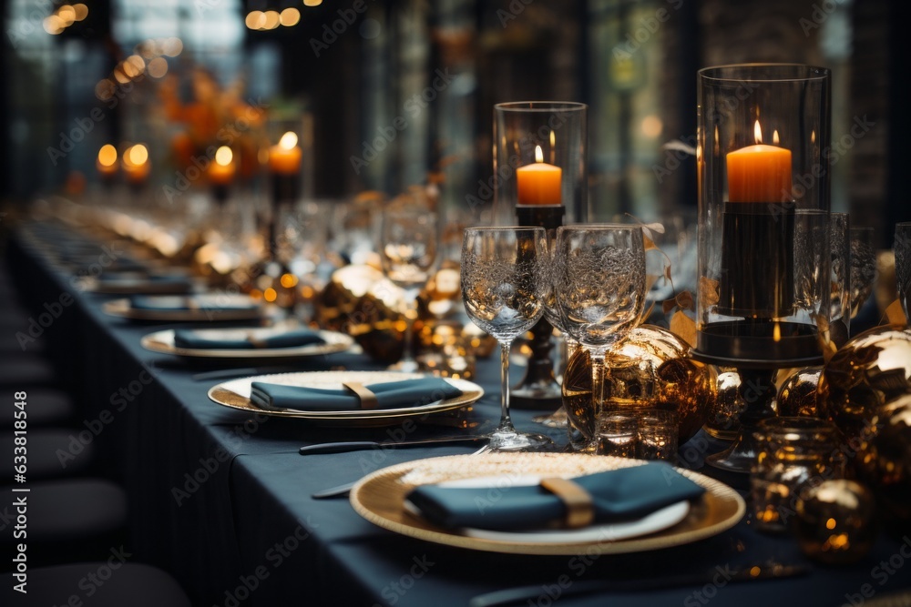In the grandeur of an elegant corporate gala setting, a solitary event ...