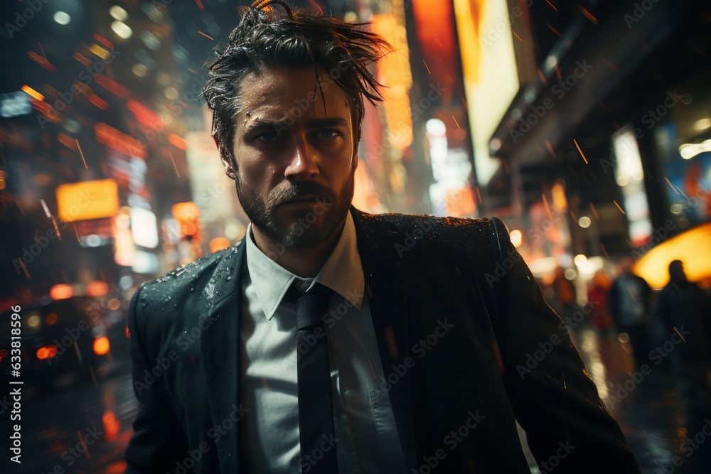 In the throbbing heart of a chaotic urban intersection, a solitary ...