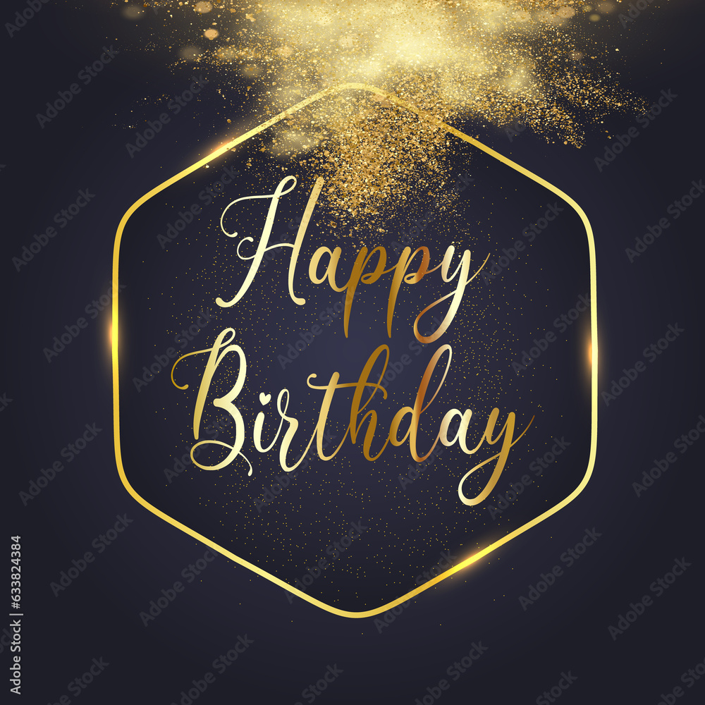 card or banner to wish a happy birthday in gold in a gold colored ...