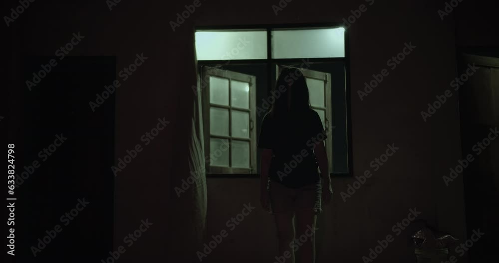 Horror scene of a mysterious Scary Asian ghost woman creepy have hair ...