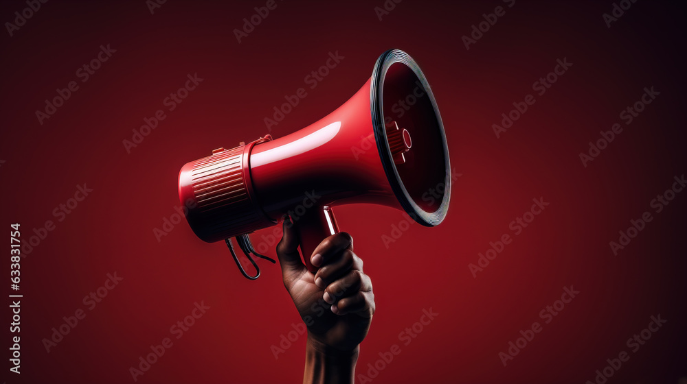 Red megaphone in black mans hand. Generative Ai illustration Stock ...