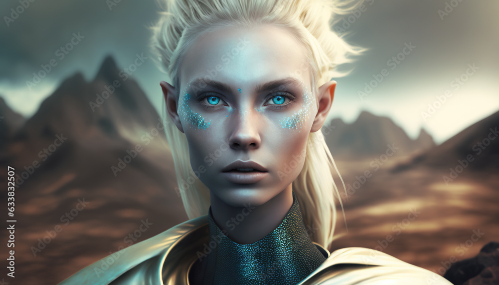 Beautiful Pleiadian, Nordic Extraterrestrial Humanoid Alien with blonde hair and blue eyes. Made ...
