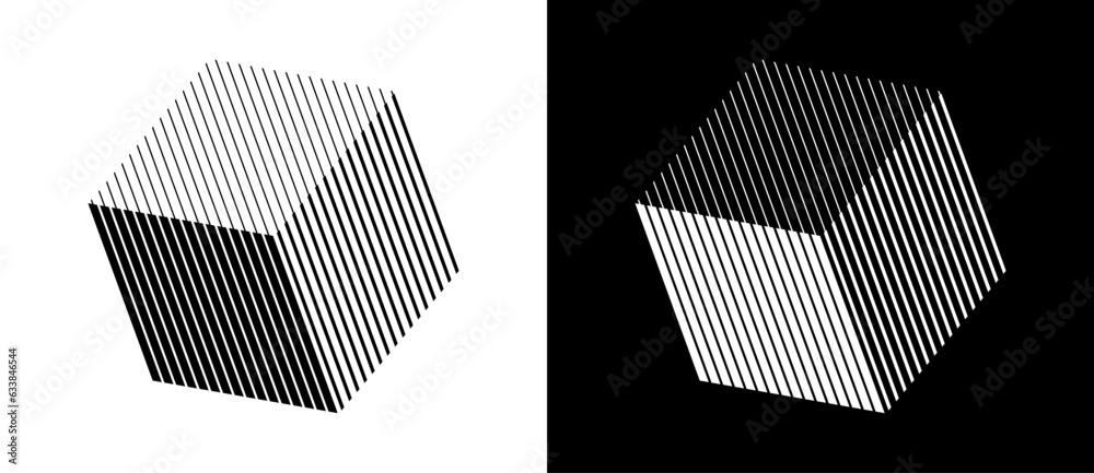 Geometric lines art. Cube shape icon or logo. Black shape on a white ...