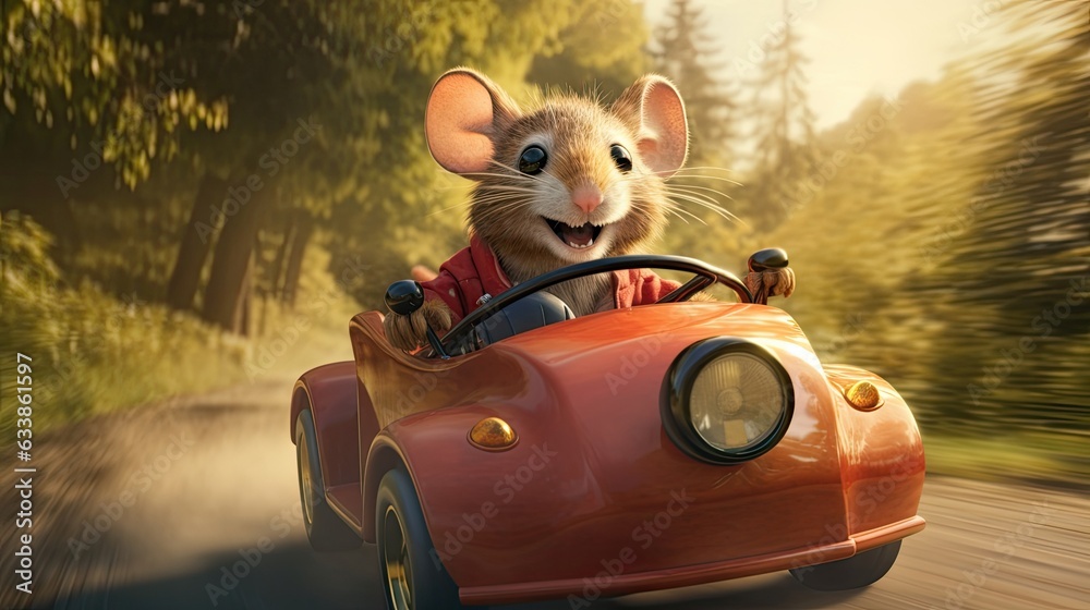 Mouse takes a joyride in a speeding toy car. Stock Illustration | Adobe ...