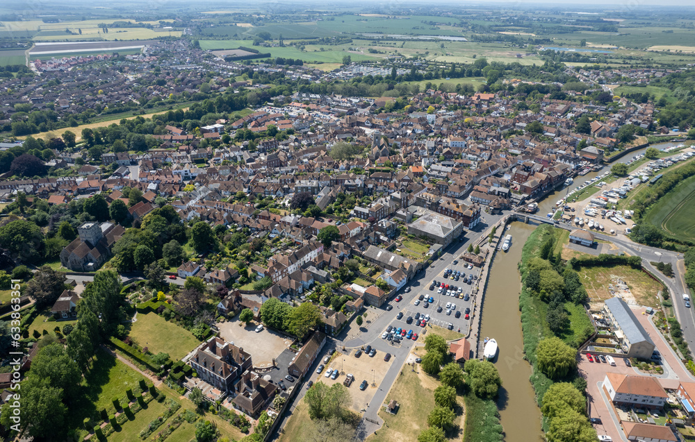 Drone aerial scenery of Sandwich village in Kent United Kingdom. Top ...
