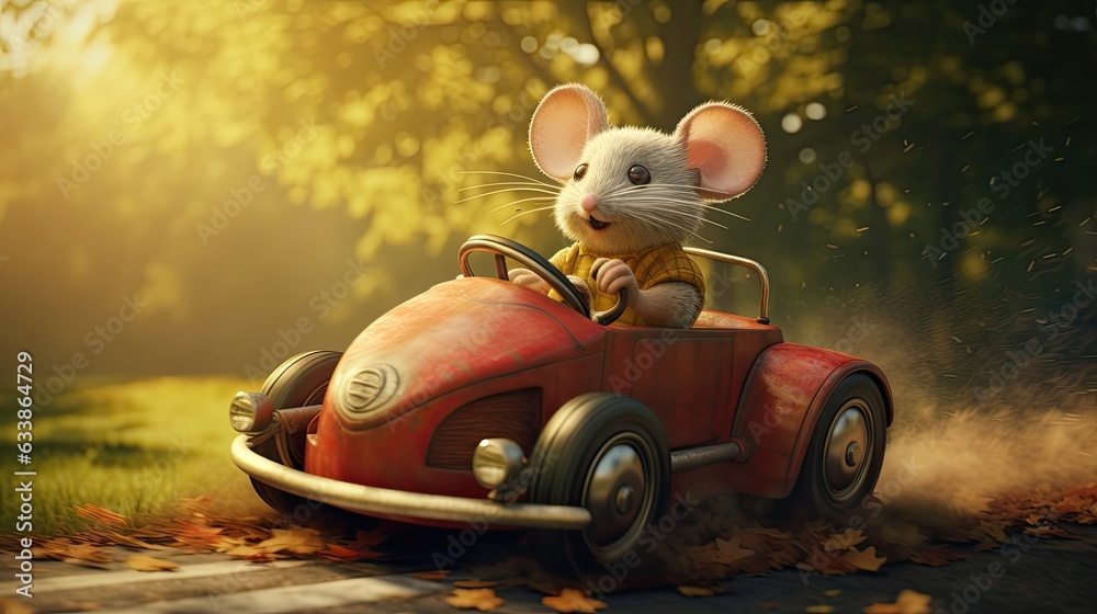 Mouse takes a joyride in a speeding toy car. Stock Illustration | Adobe ...