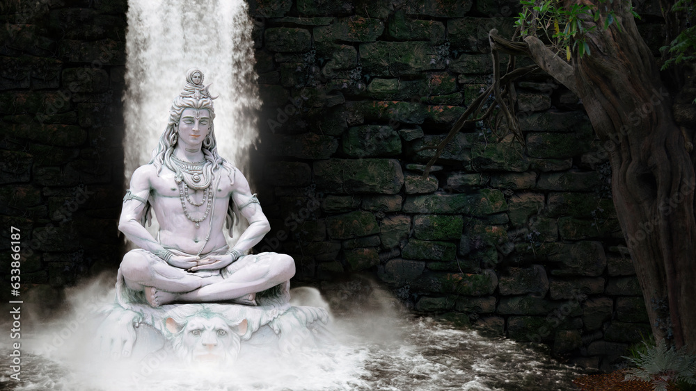 Lord Shiva Indian God 3D Wallpaper,Lord Shiva with waterfall background ...