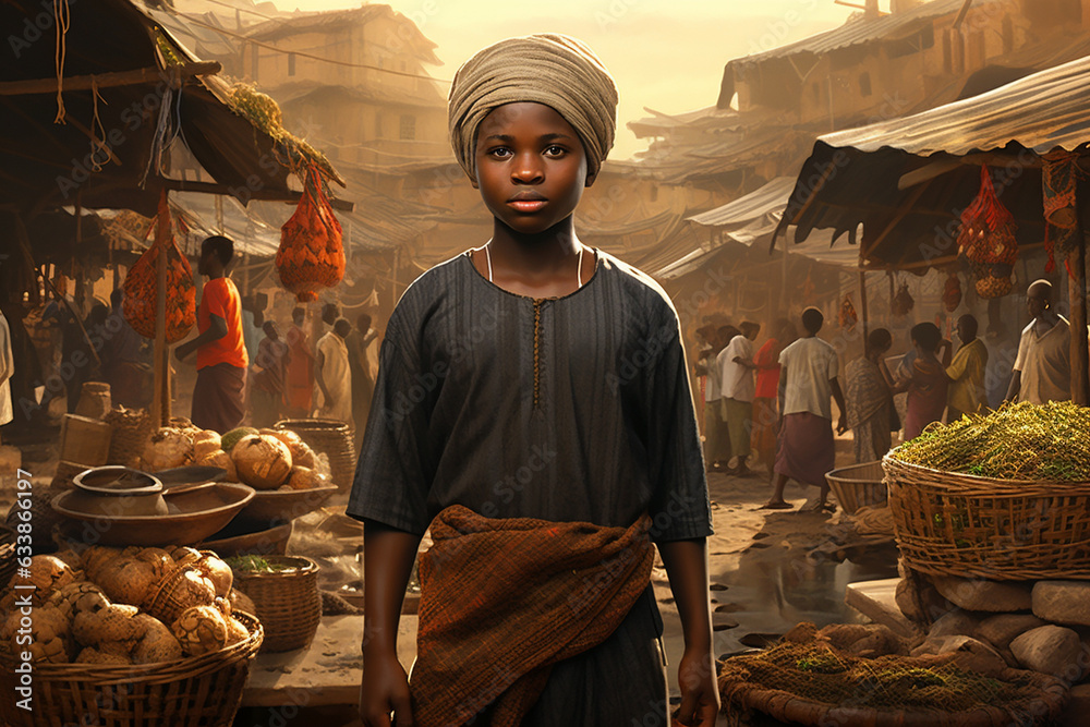 An enchanting image of the African boy porter against a backdrop of a ...