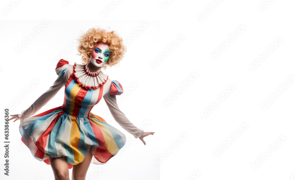 Female Clown from a circus in a colorful and fun costume. Isolated on ...