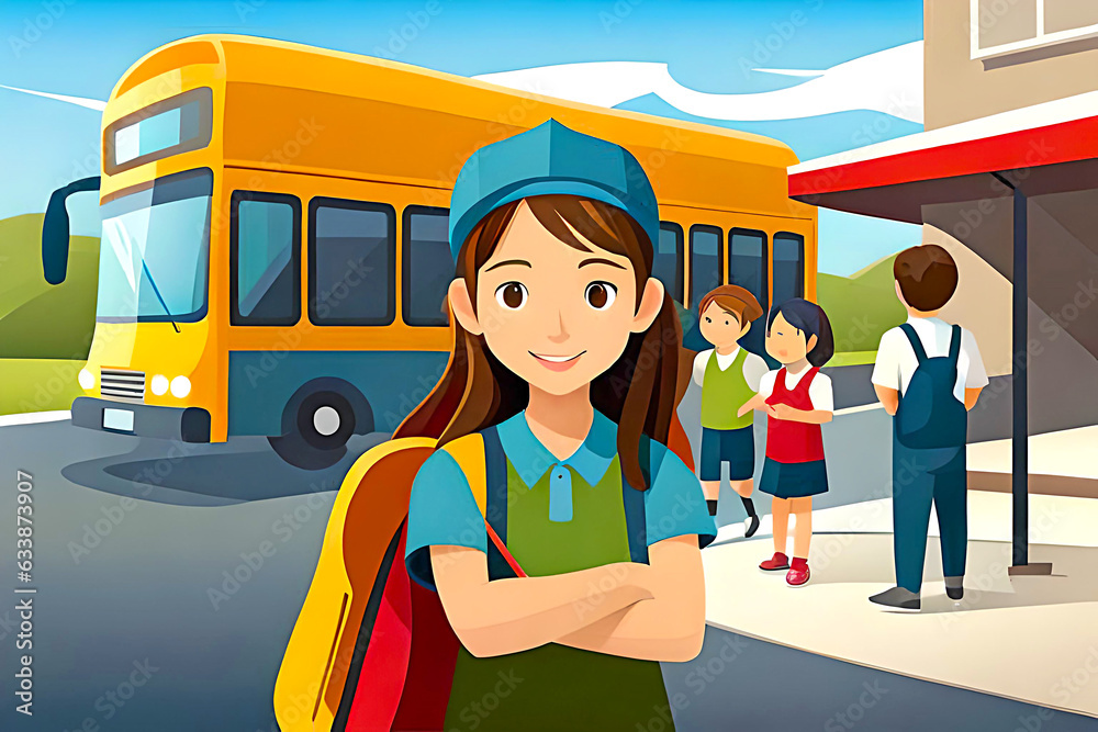 Free Vector cute girl Back to school with wearing school bag and she ...