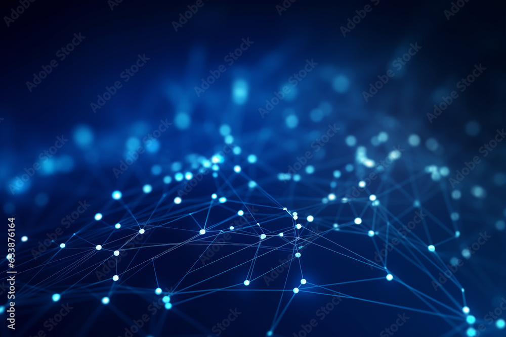 Abstract blue digital technology background of dots and lines. The concept for neural networks ...