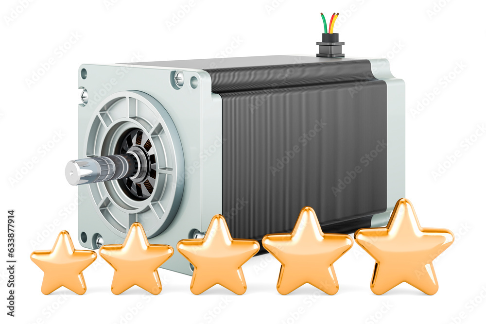Stepper motor with five golden stars, 3D rendering Stock Illustration ...