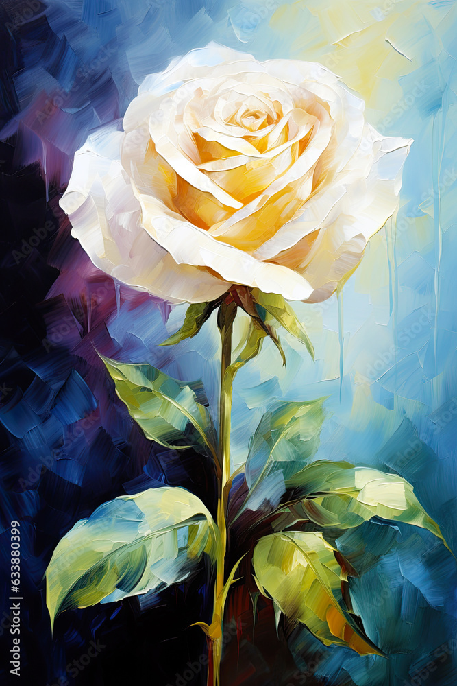 White Rose Brush Strokes Acrylic Painting. Canvas Texture. Stock ...