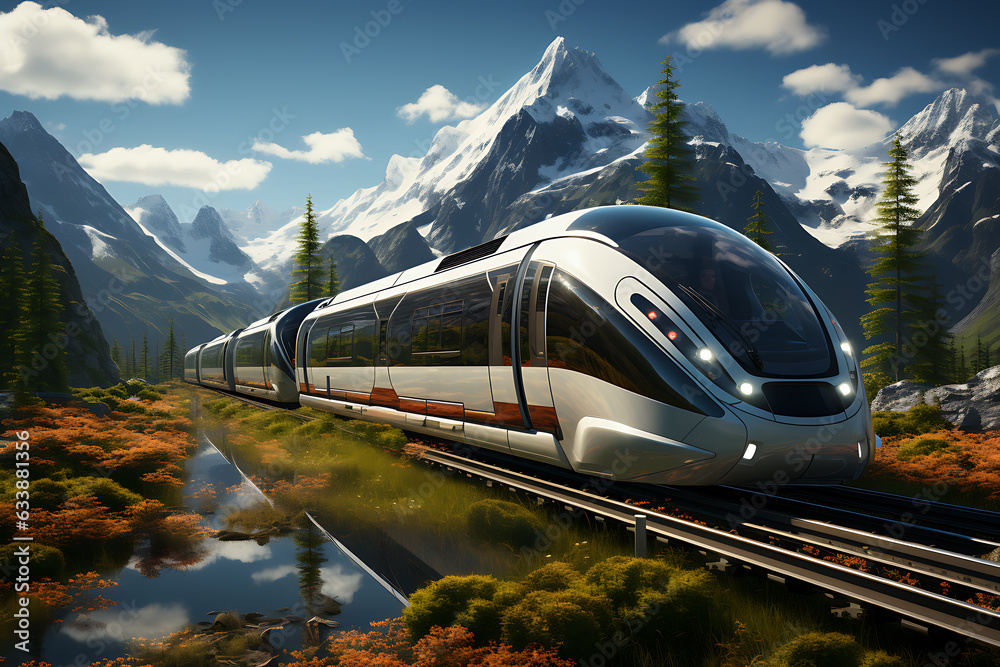 modern high-speed train, passenger travel concept, cargo delivery ...