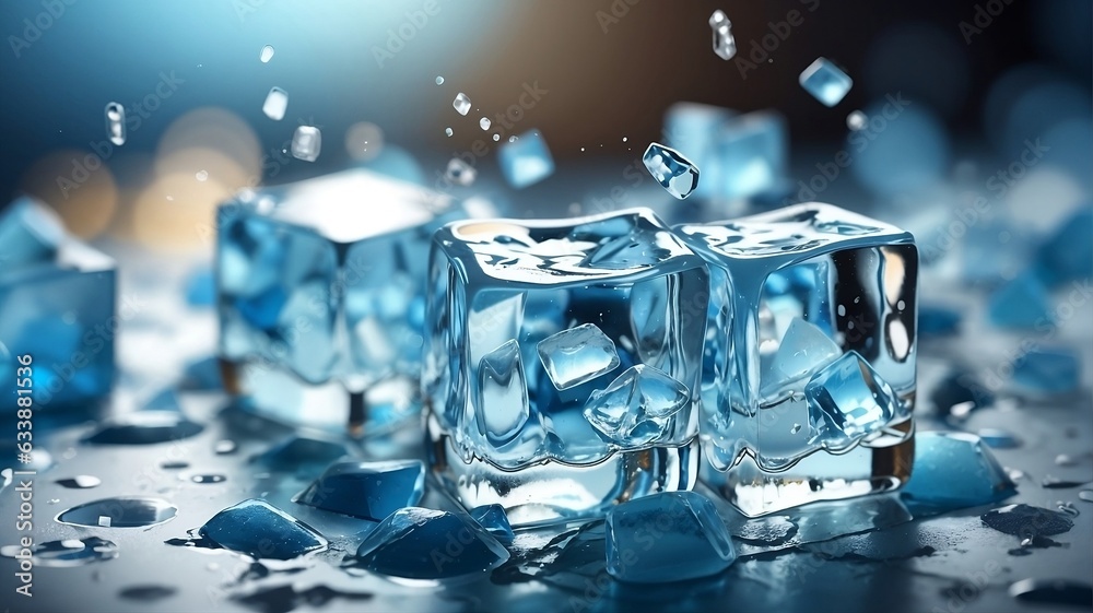 Melting ice cubes, melting ice cubes , light blue desktop wallpaper , photorealistic, bokeh ...